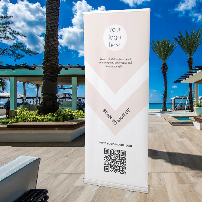 Professional QR Code Business Logo Blush Pink Retractable Banner | Zazzle