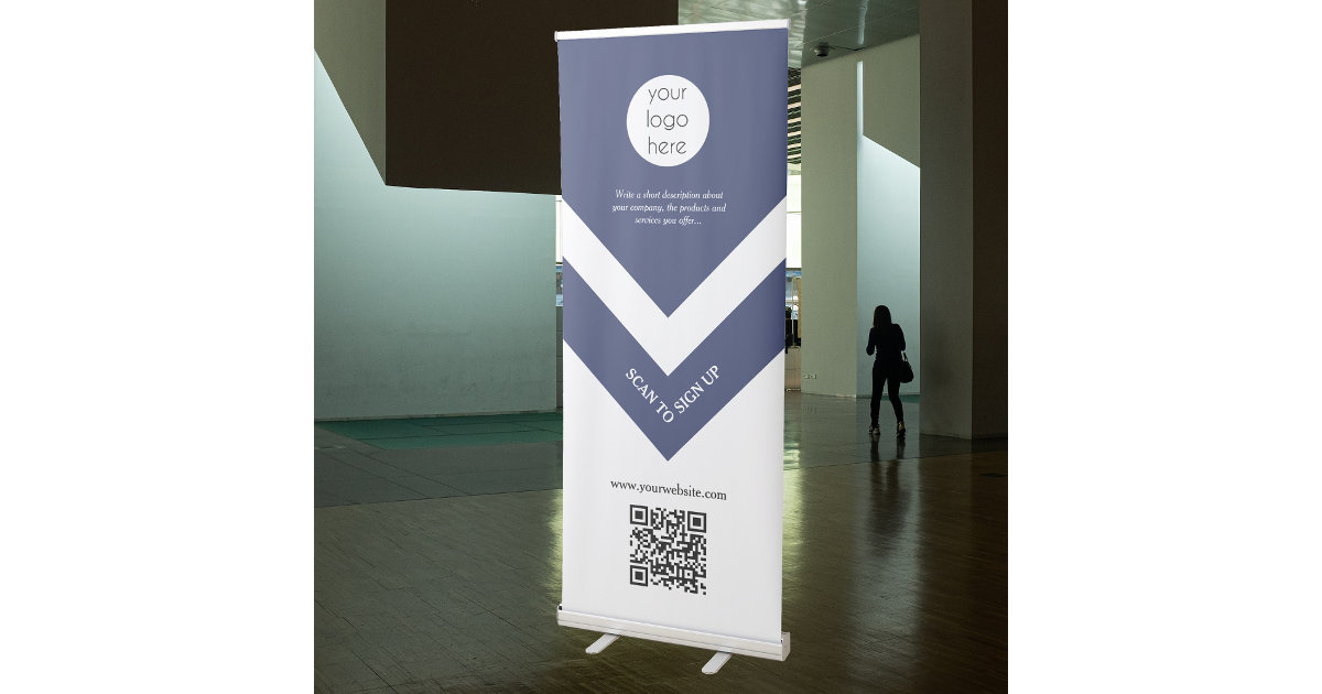 Professional QR Code Business Logo Navy Blue Retractable Banner | Zazzle