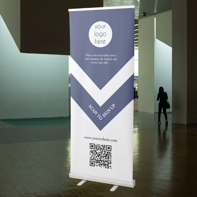 Professional QR Code Business Logo Navy Blue Retractable Banner | Zazzle