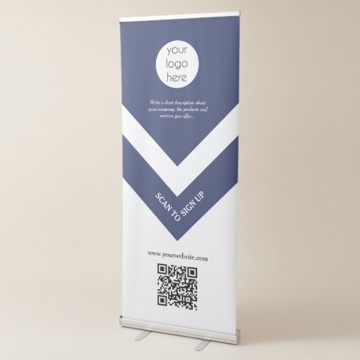 Professional QR Code Business Logo Navy Blue Retractable Banner | Zazzle