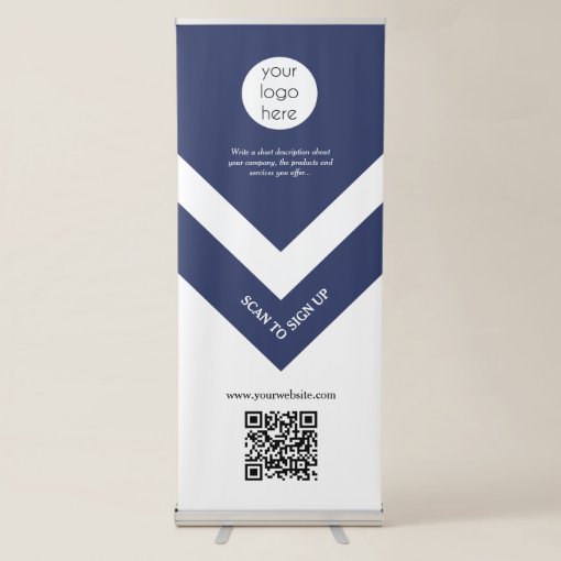 Professional QR Code Business Logo Navy Blue Retractable Banner | Zazzle