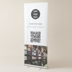 Professional QR Code Business Logo Photo Retractable Banner | Zazzle