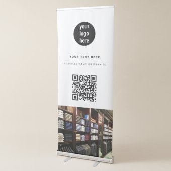 Professional QR Code Business Logo Photo Retractable Banner | Zazzle