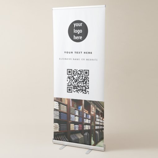 Professional QR Code Business Logo Photo Retractable Banner | Zazzle