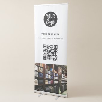 Professional QR Code Business Logo Photo Retractable Banner | Zazzle