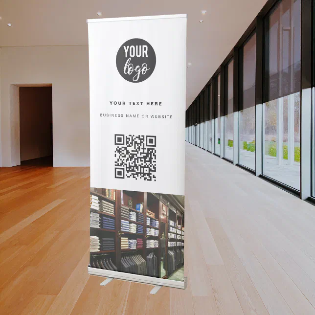 Professional QR Code Business Logo Photo Retractable Banner | Zazzle