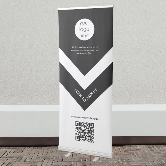 Professional QR Code Business Logo & Text Retractable Banner | Zazzle