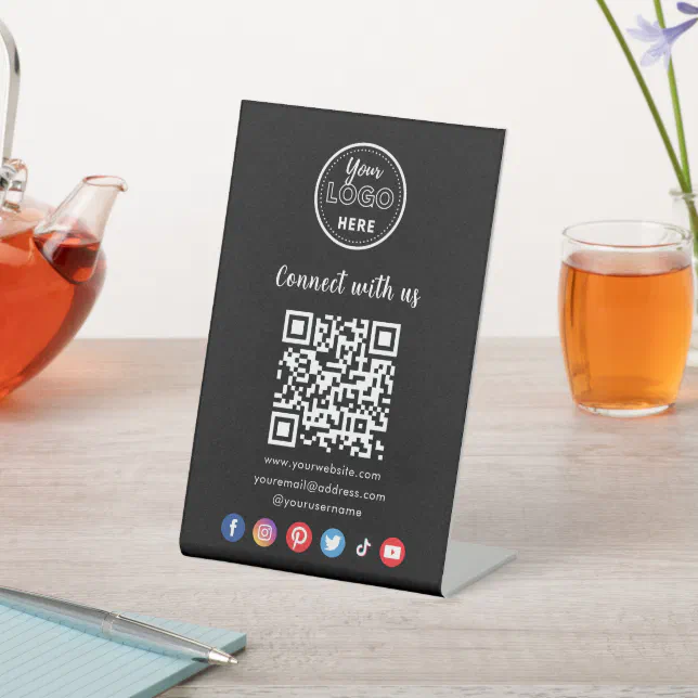 Professional QR Code Connect With Us Social Media Pedestal Sign | Zazzle