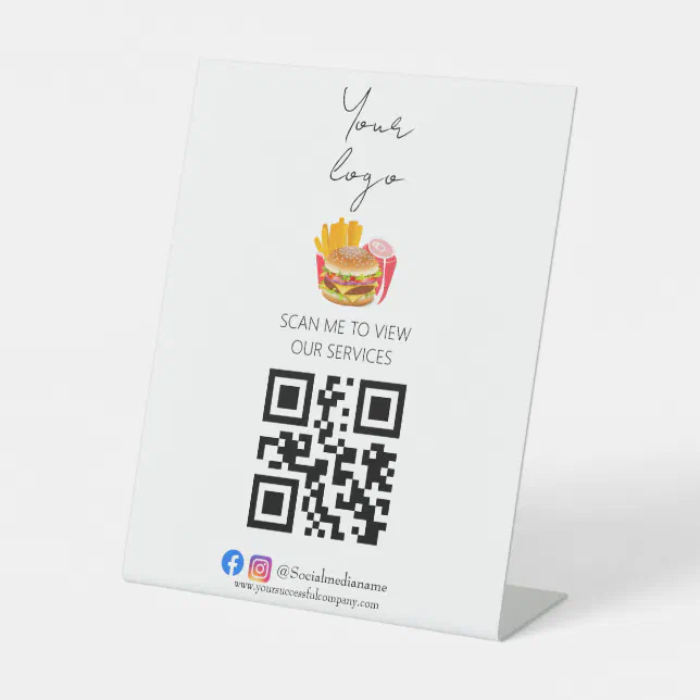 Professional qr code contactless menu pedestal sign | Zazzle