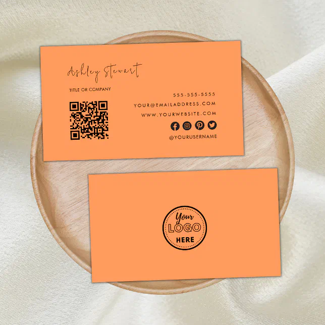 Professional Qr Code Logo Modern Trendy Orange Business Card | Zazzle