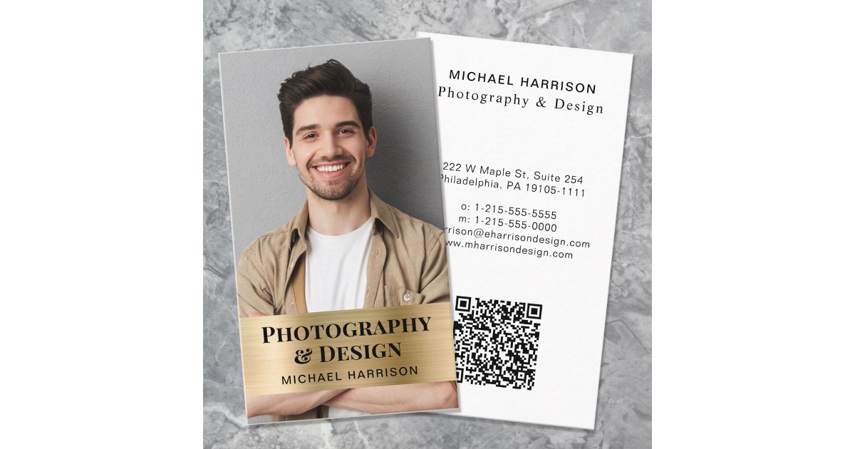 Professional QR Code Photo Gold Business Card | Zazzle