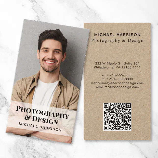 Professional QR Code Photo Kraft Paper Business Card | Zazzle