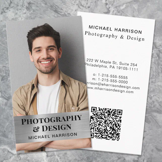 Professional QR Code Photo Silver Business Card | Zazzle