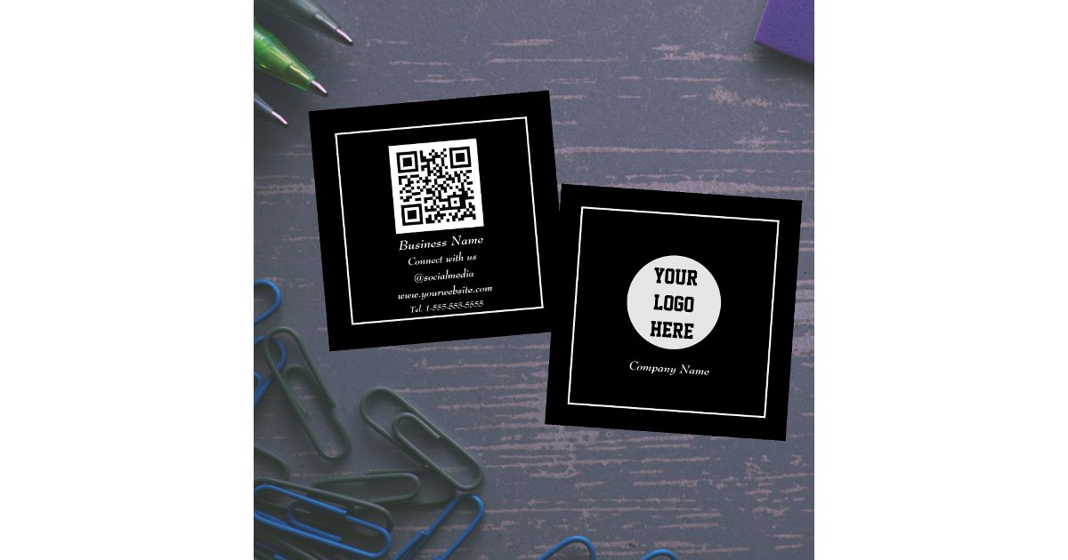 Professional QR Code Scannable Black White Square Business Card | Zazzle