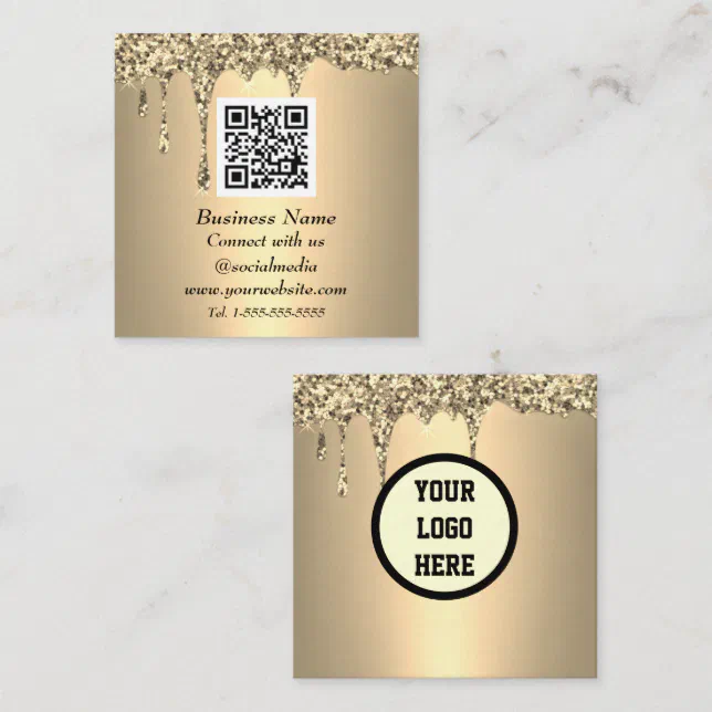 Professional QR Code Scannable Gold Glitter Square Business Card | Zazzle