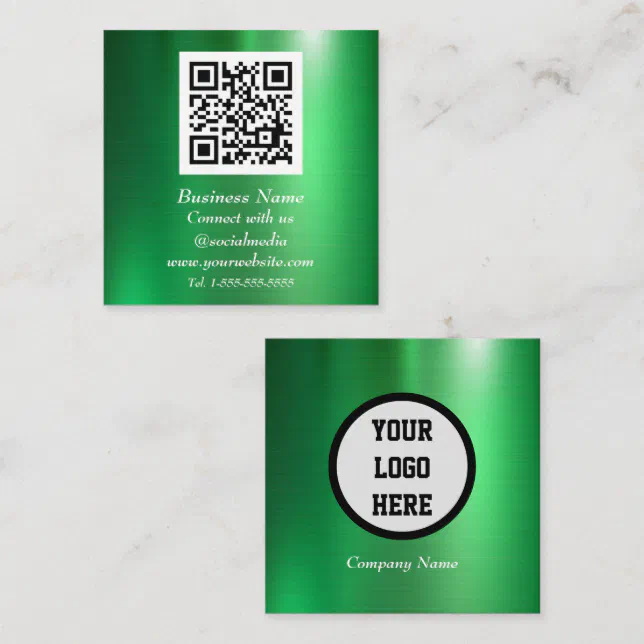 Professional QR Code Scannable Green Metallic Square Business Card | Zazzle