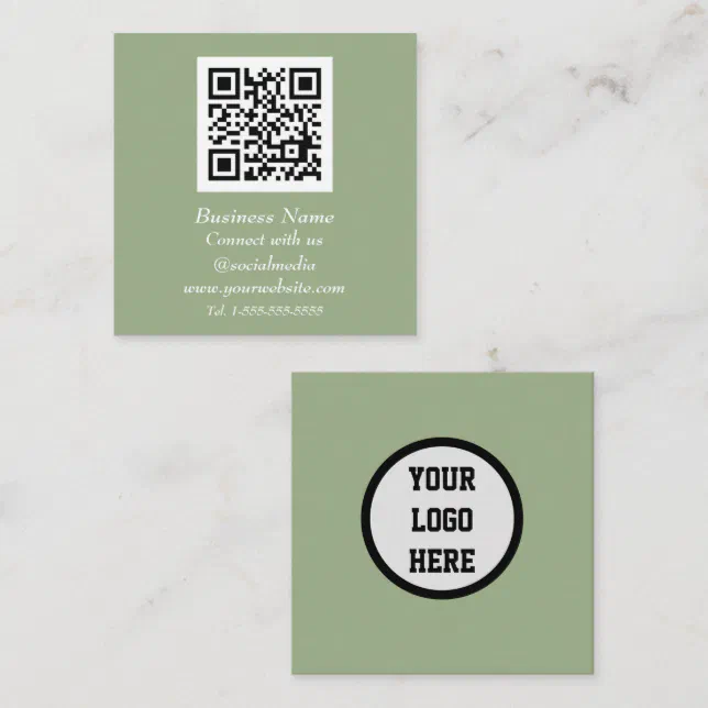 Professional QR Code Scannable Sage Green Modern Square Business Card ...