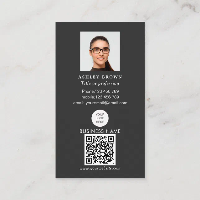 Professional QR code Simple Modern logo photo Busi Business Card | Zazzle