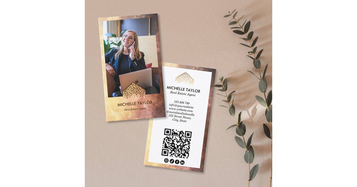 Professional Real Estate Logo Photo QR Code Business Card | Zazzle