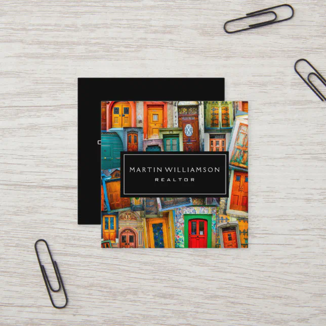 Professional Real Estate Modern Classic Doors Square Business Card | Zazzle
