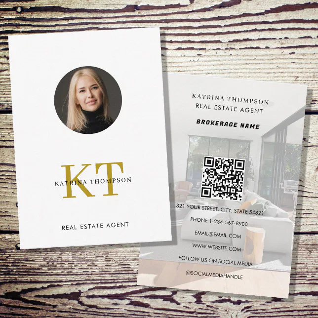 Professional Real Estate Photo Realtor White Gold Business Card | Zazzle