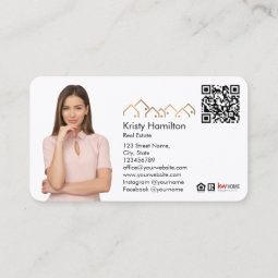 professional real estate realtor add photo QR code Business Card | Zazzle