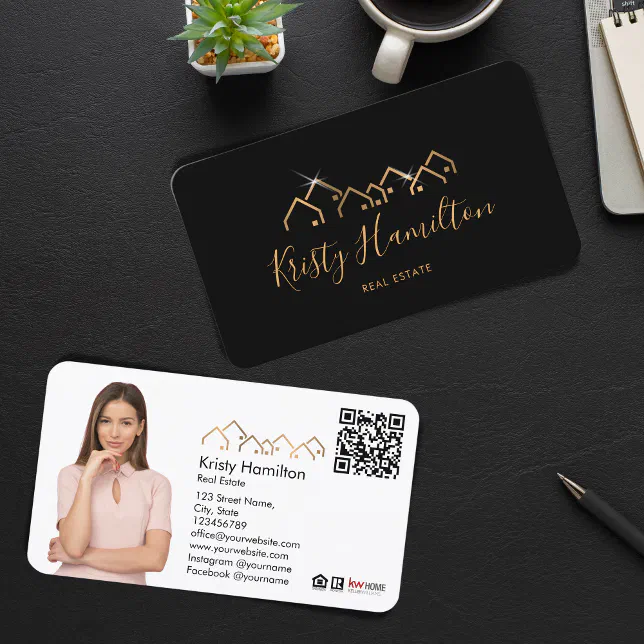 professional real estate realtor add photo QR code Business Card | Zazzle