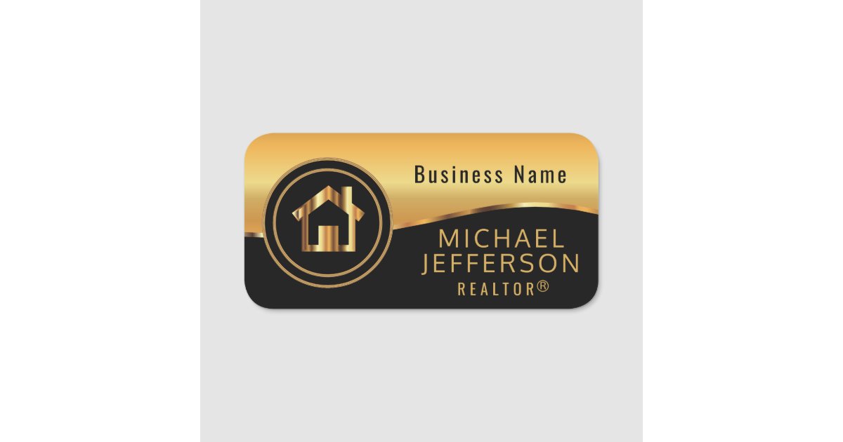 Professional Realtor Style - Black and Gold Name Tag | Zazzle