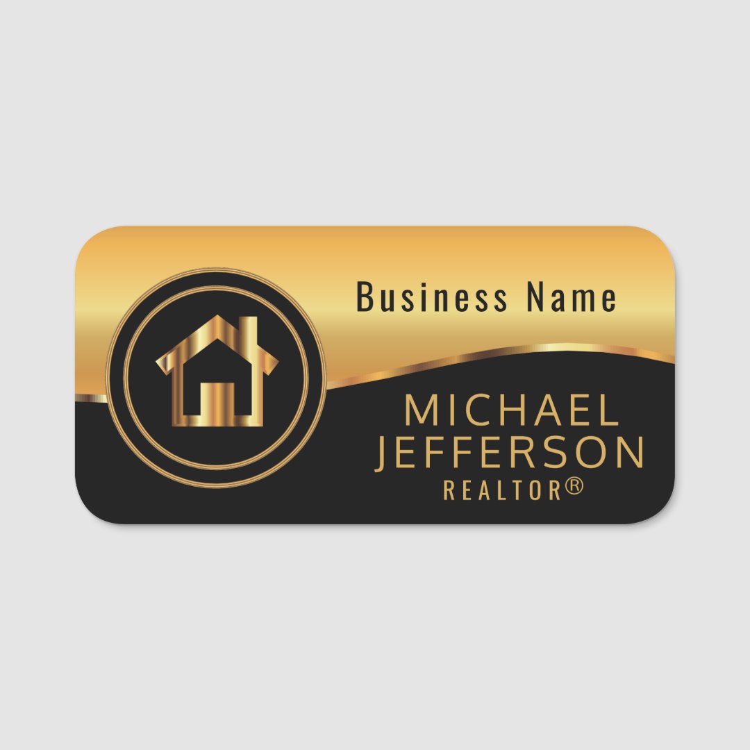 Professional Realtor Style - Black and Gold Name Tag | Zazzle