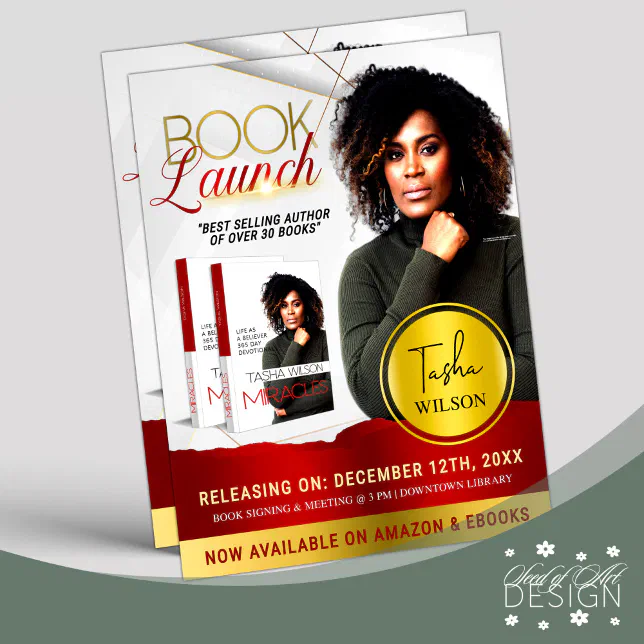 Professional Red & Gold Book Launch Flyer | Zazzle