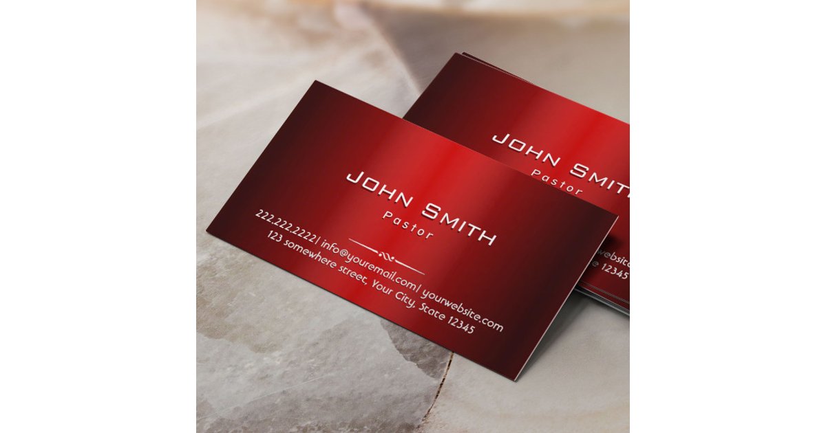 Professional Red Metal Pastor Business Card | Zazzle