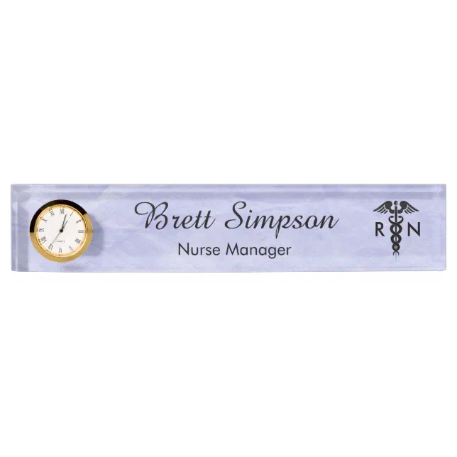 Professional Registered Nurse Simple Caduceus Blue Desk Name Plate | Zazzle