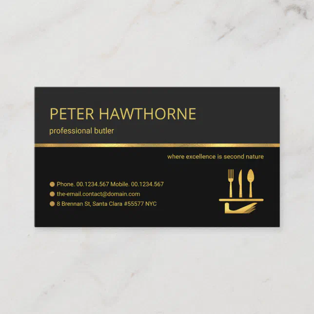 Professional Retro Gold Line Stripe Butler Service Business Card | Zazzle