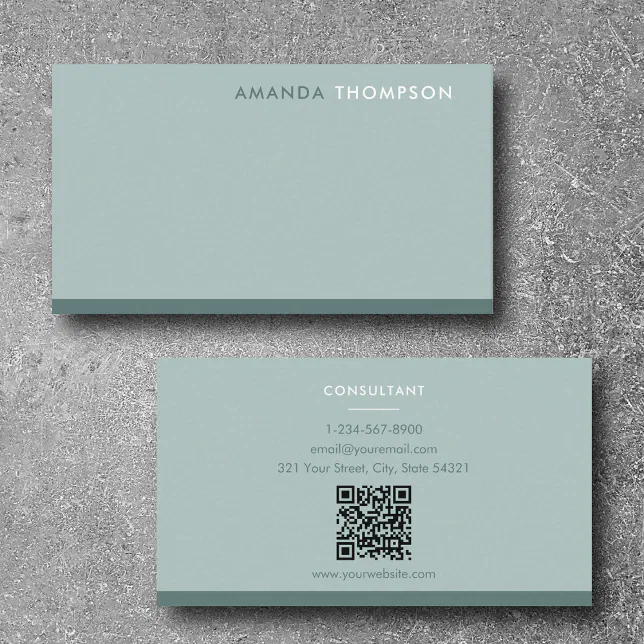 Professional Sage Green Simple Minimalist QR Code Business Card | Zazzle