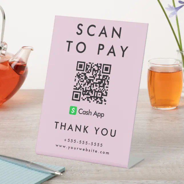 Professional Scan to Pay Cash App QR Code Pink Pedestal Sign | Zazzle