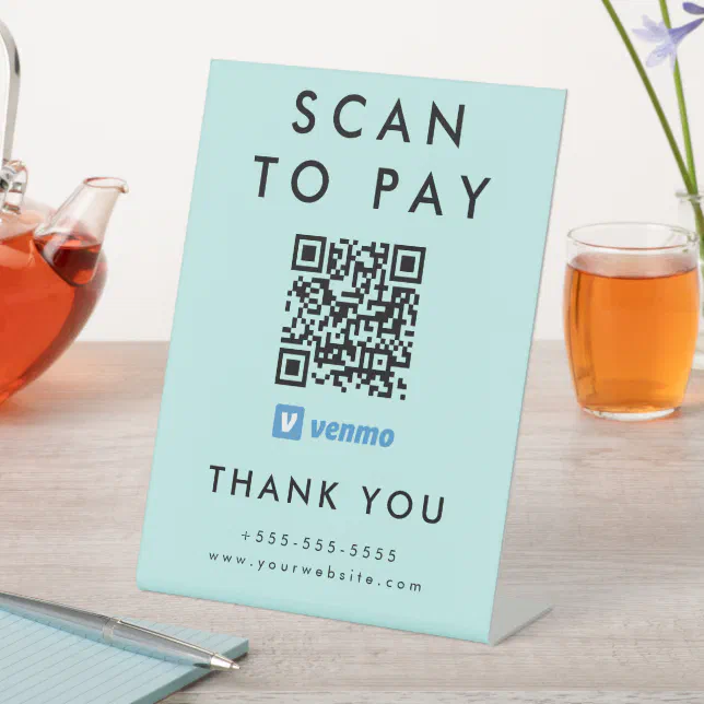 Professional Scan to Pay Venmo QR Code Blue Pedestal Sign | Zazzle
