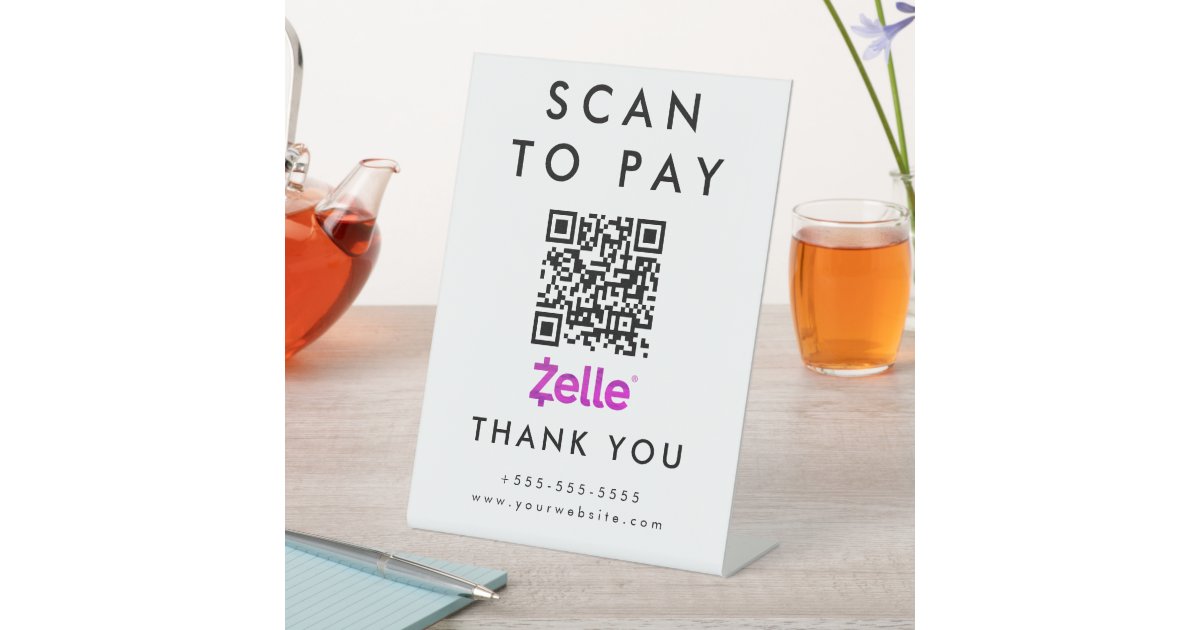 Professional Scan to Pay Zelle QR Code White Pedestal Sign | Zazzle