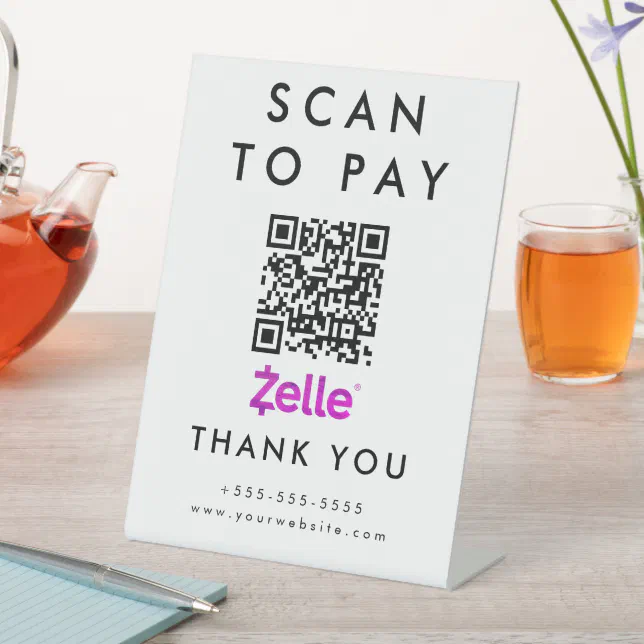 Professional Scan to Pay Zelle QR Code White Pedestal Sign | Zazzle