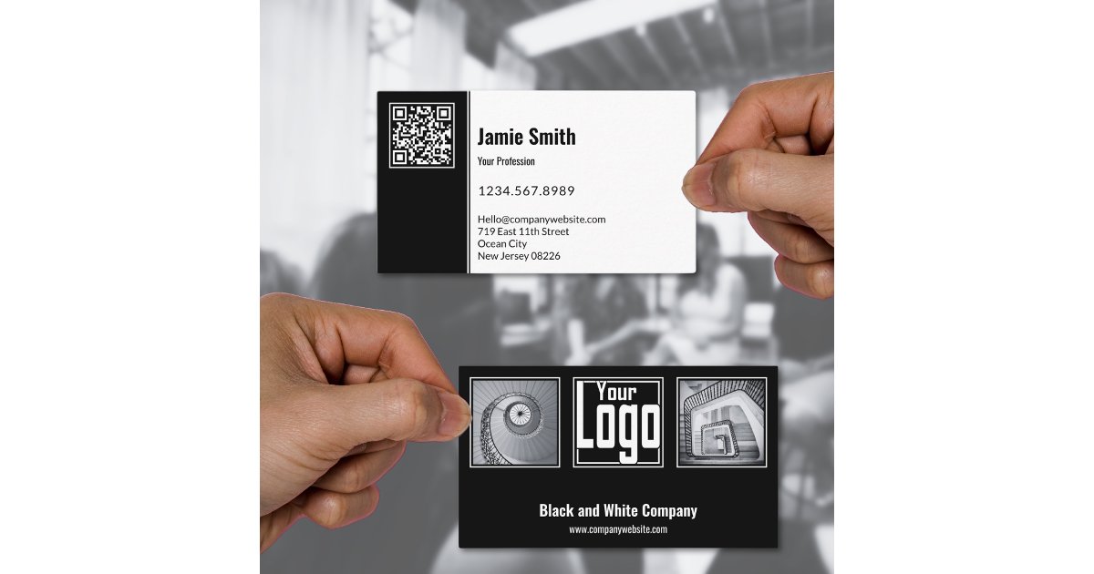 Professional Scannable Black & White Company Business Card | Zazzle