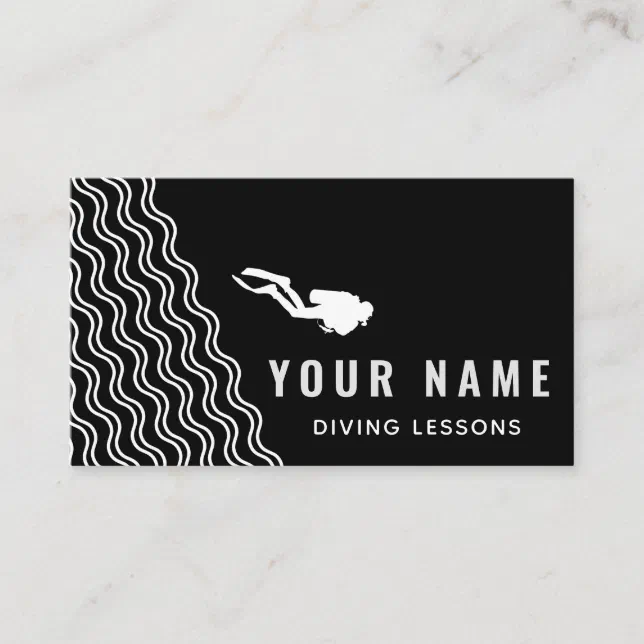 Professional Scuba Diving Lessons Black & White Business Card | Zazzle