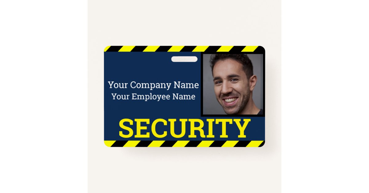 Professional Security Guard Blue & Yellow Caution Badge | Zazzle