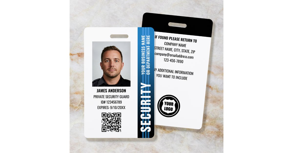 Professional Security Guard Officer ID Photo Blue Badge | Zazzle
