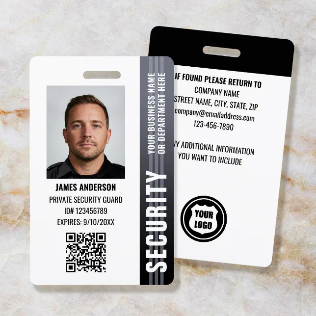 Professional Security Guard Officer ID Photo Gray Badge | Zazzle