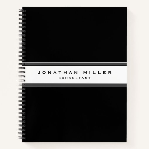 Professional Simple Black & White Gray Stripe Notebook | Zazzle