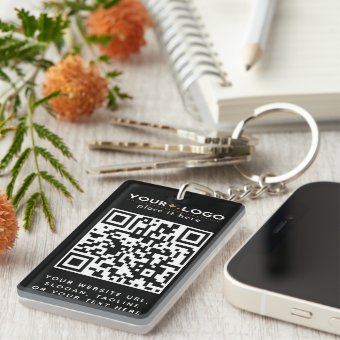 Professional Simple Custom Business Logo QR Code Keychain | Zazzle