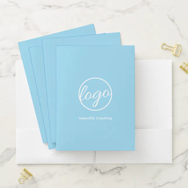 Professional Sky Blue Logo Business Pocket Folder | Zazzle