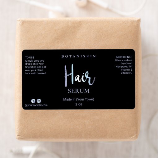 Professional Sleek Black Hair Serum Labels | Zazzle