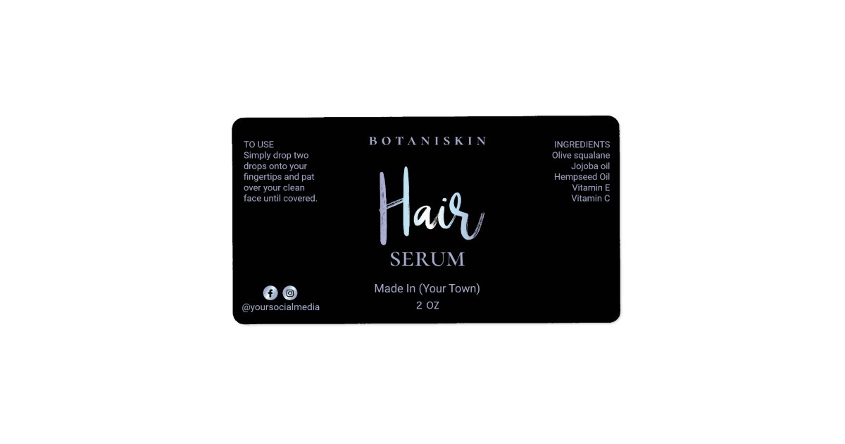 Professional Sleek Black Hair Serum Labels | Zazzle