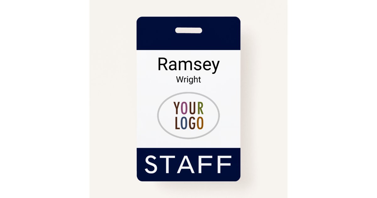 Professional Staff Name Badge with Logo Navy Blue | Zazzle