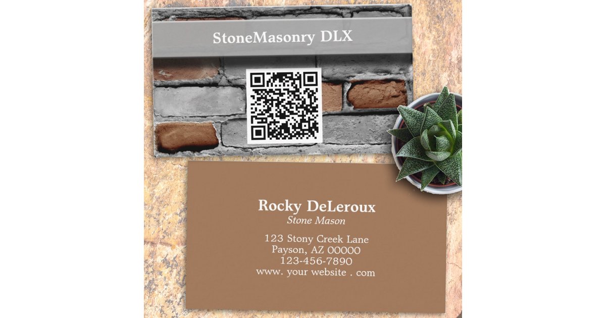 Professional Stonemason Rustic Brick QR Code Business Card | Zazzle